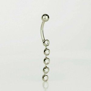 Jewelry | Solid 14k Yellow Or White Gold Belly Button Dangle Cz Bezel ...